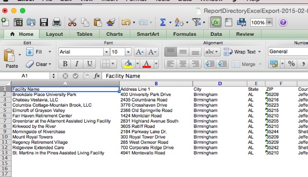 How To Get An Facility Excel List By Of County In Alabama